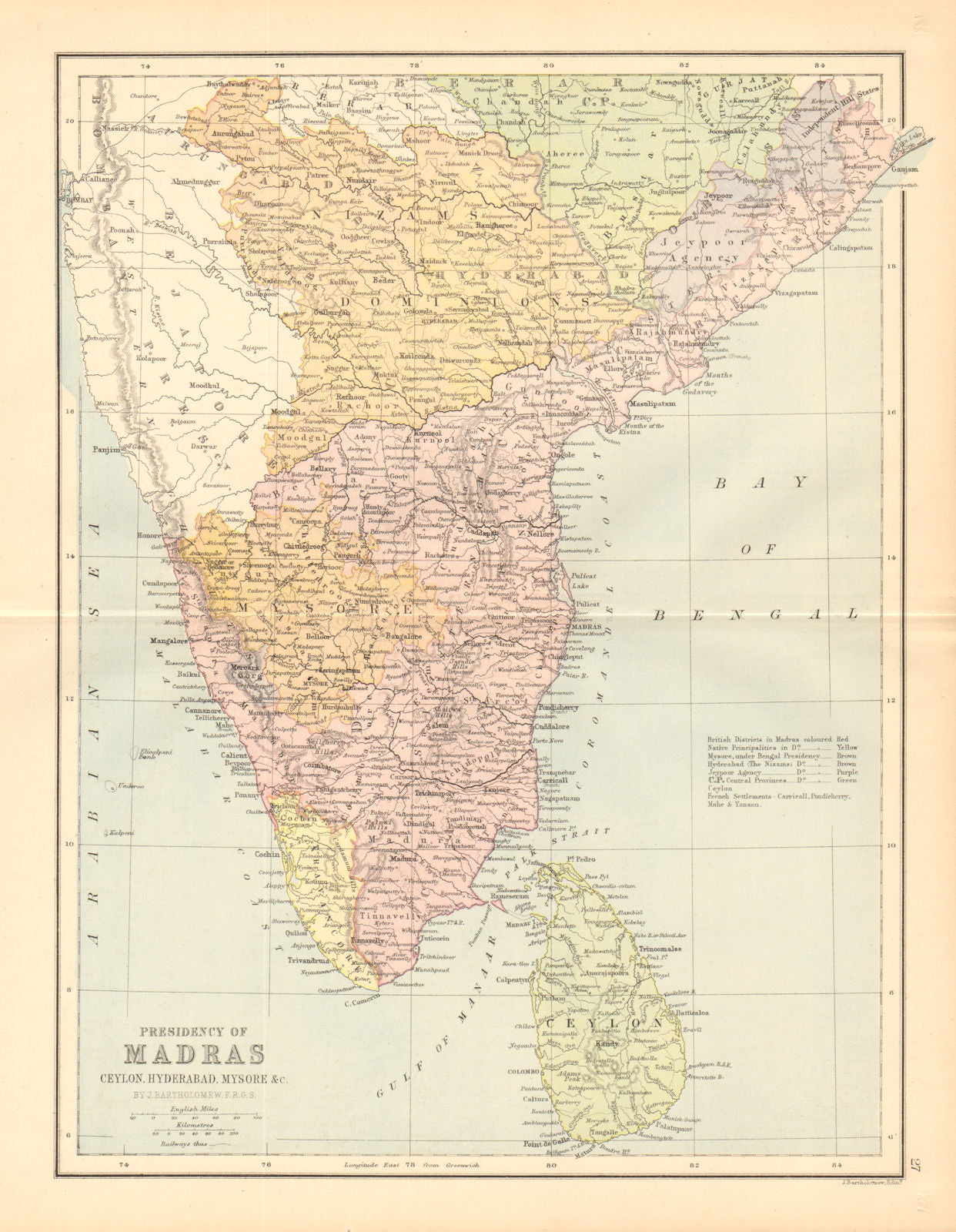 BRITISH INDIA SOUTH 'Madras Presidency' Mysore Ceylon Coromandel Coast ...