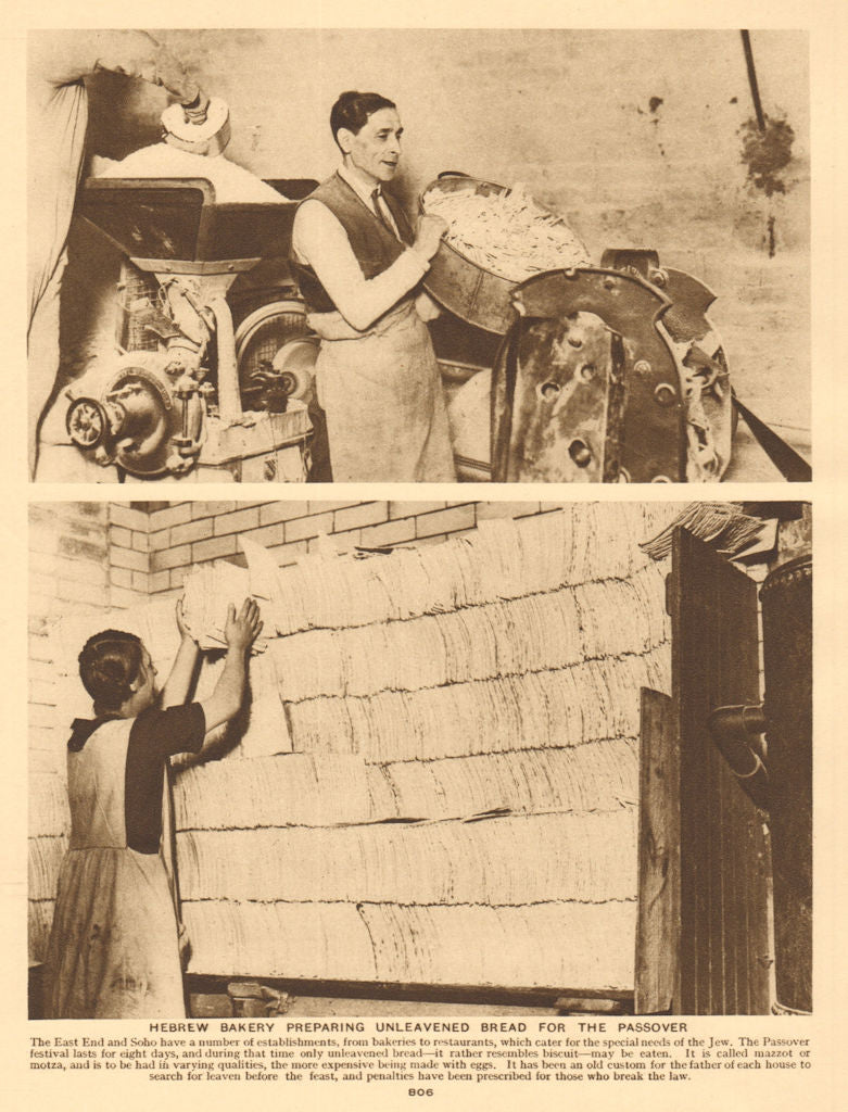 Jewish bakery making unleavened bread for Passover. Soho or East End ...