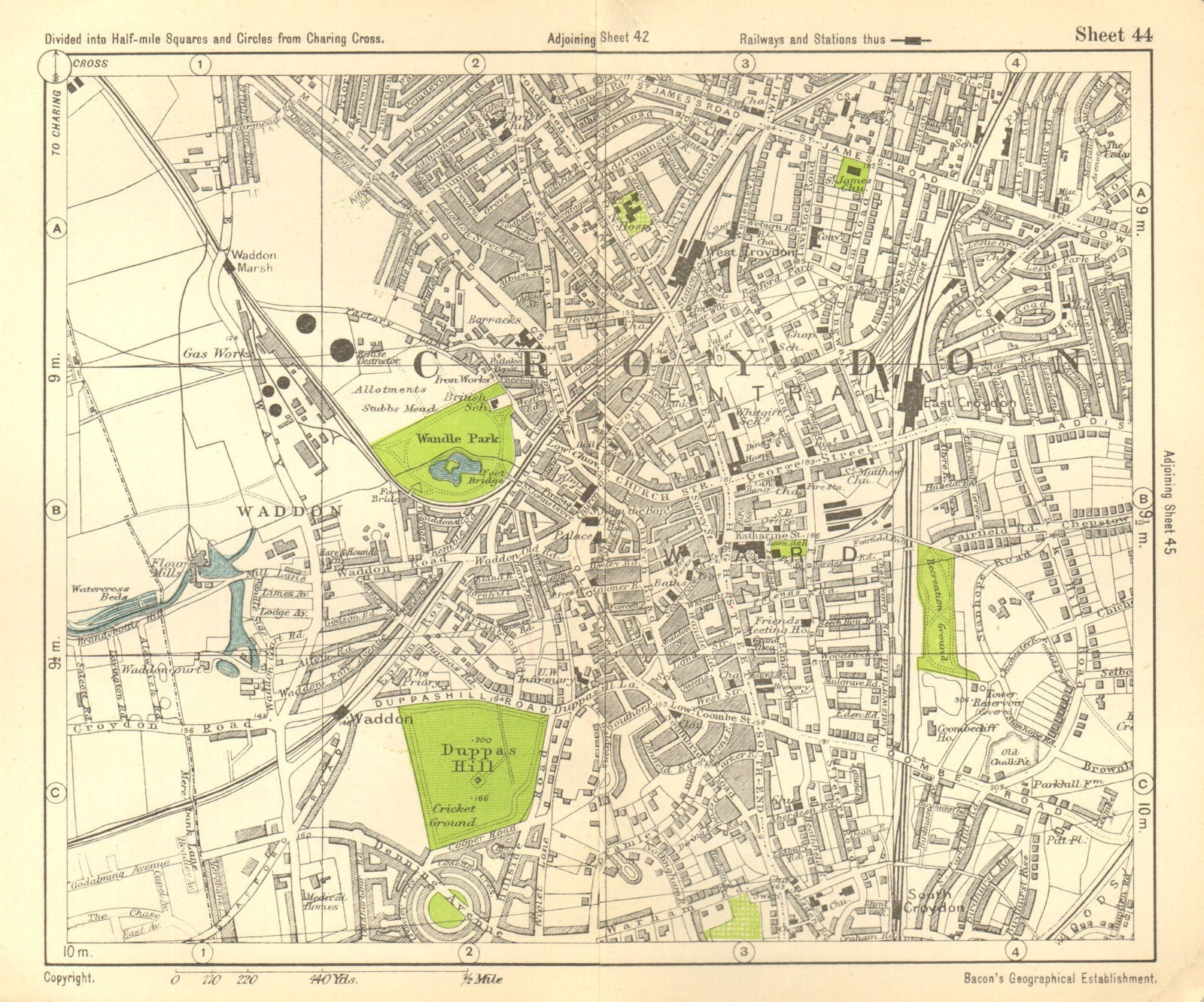 CROYDON. Waddon Addiscombe Duppas Hill South London. BACON 1928 old map ...