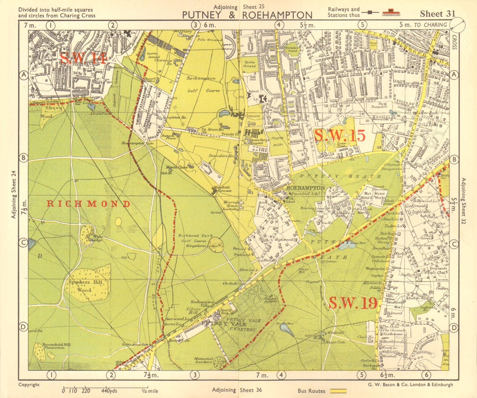 SW LONDON. Putney Roehampton Richmond Park Wimbledon Common. BACON 1955 ...