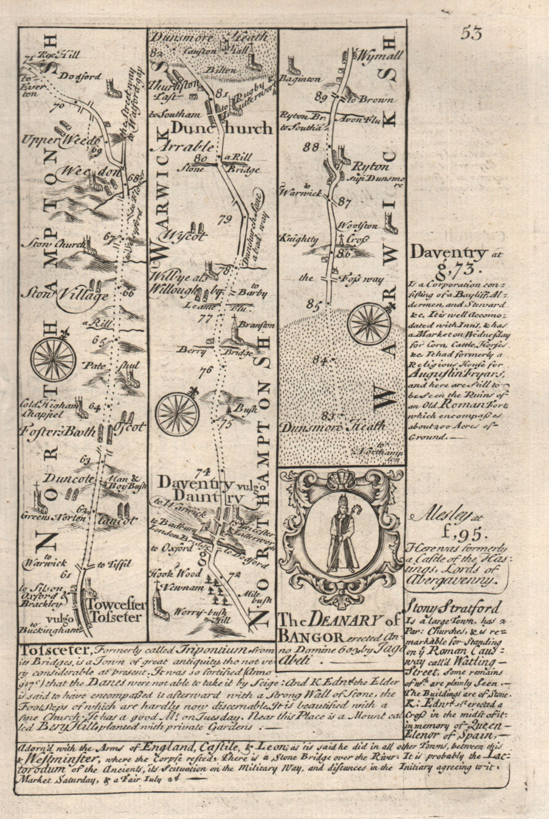Towcester-Daventry-Dunchurch-Ryton on Dunsmore road map by OWEN & BOWEN ...