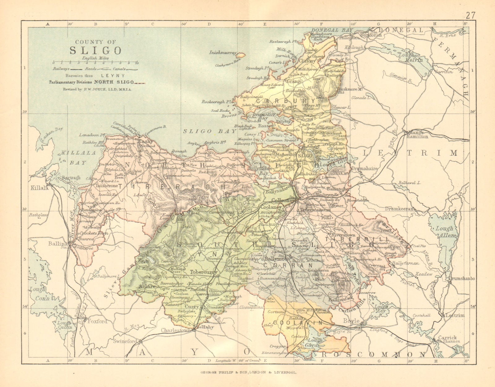 COUNTY SLIGO. Antique county map. Connaught. Ireland. BARTHOLOMEW c1902 ...