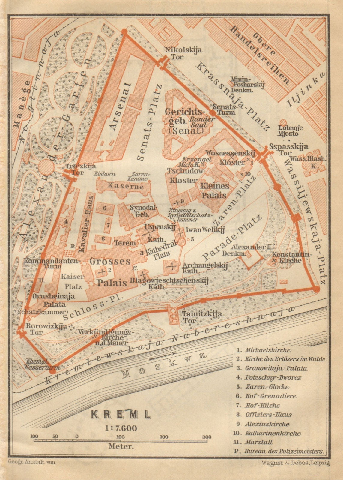 Kremlin ground/floor plan. Moscow, Russia. BAEDEKER 1912 old antique ...