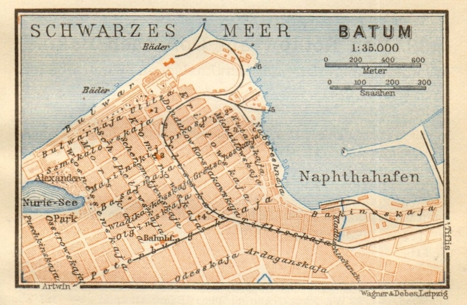 Batumi town/city plan. Georgia. Black Sea. VERY SMALL. BAEDEKER 1912 ...