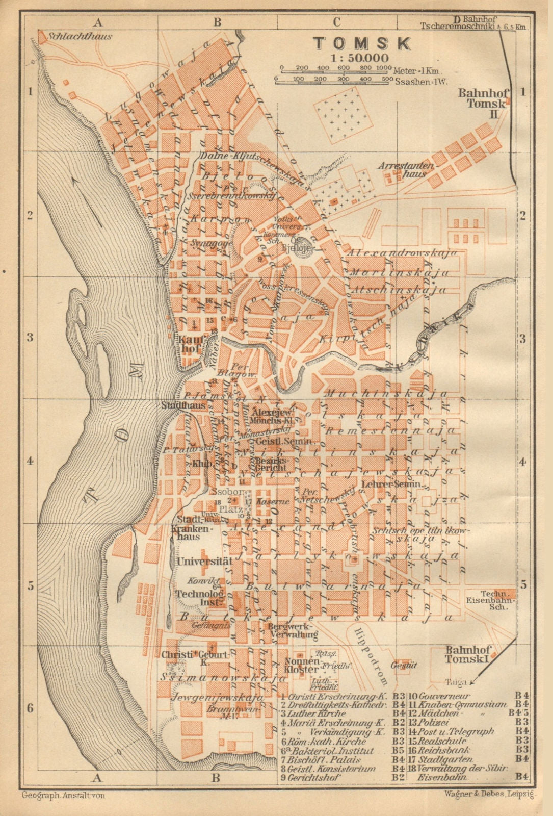 Tomsk town/city plan. Russia. BAEDEKER 1912 old antique vintage map ...