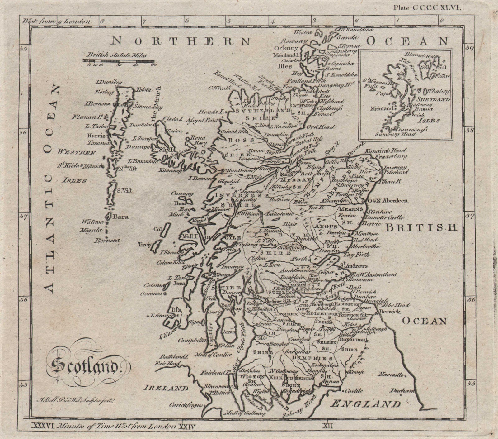Antique map of SCOTLAND by Andrew BELL c1770 old plan chart ...