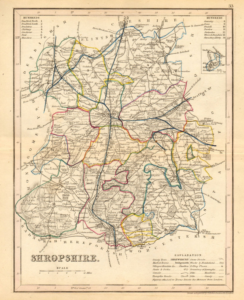 SHROPSHIRE county map by ARCHER & DUGDALE. Seats canals polling places ...