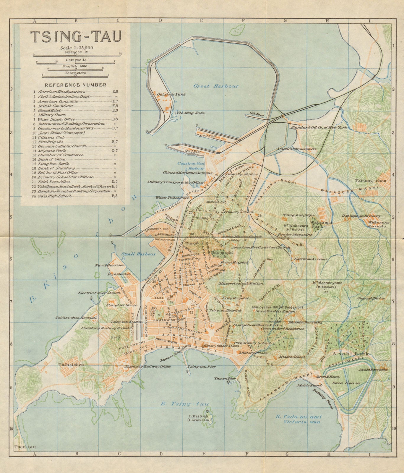 'Tsing-tau or Ching-tao'. Qingdao antique town city plan. China 1924 ...