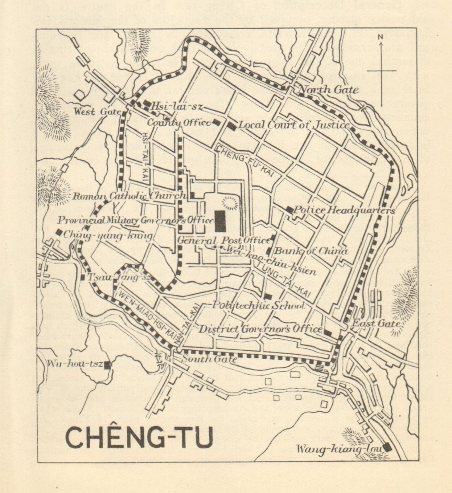 'Cheng-tu'. Chengdu antique town city sketch plan. China 1924 old map ...
