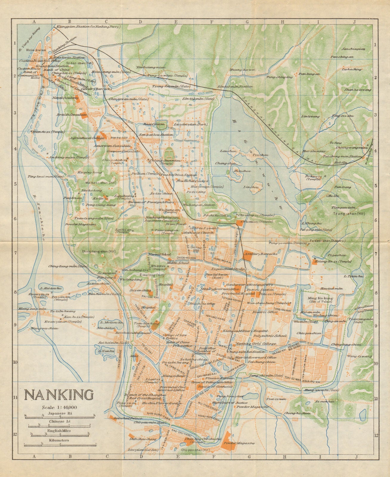 'Nanking'. Nanjing antique town city plan. China 1924 old map chart ...