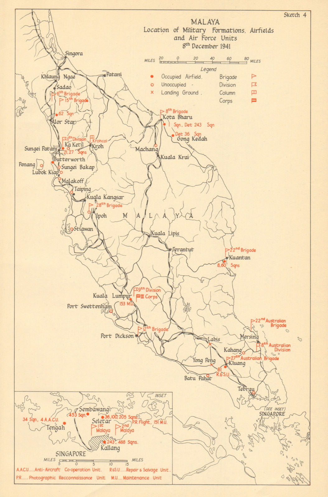 Malaya & Singapore. Military deployment & airfields, 8th December 1941 ...