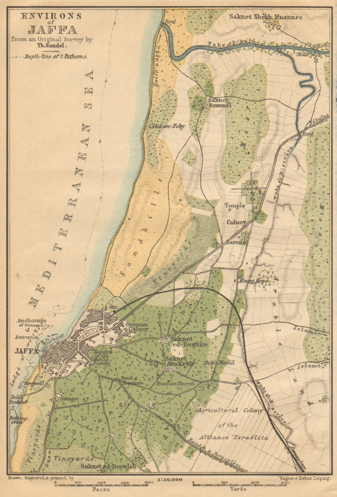 Tel Aviv-Yafo environs antique town city plan. Mount Hope Jaffa. Israel ...