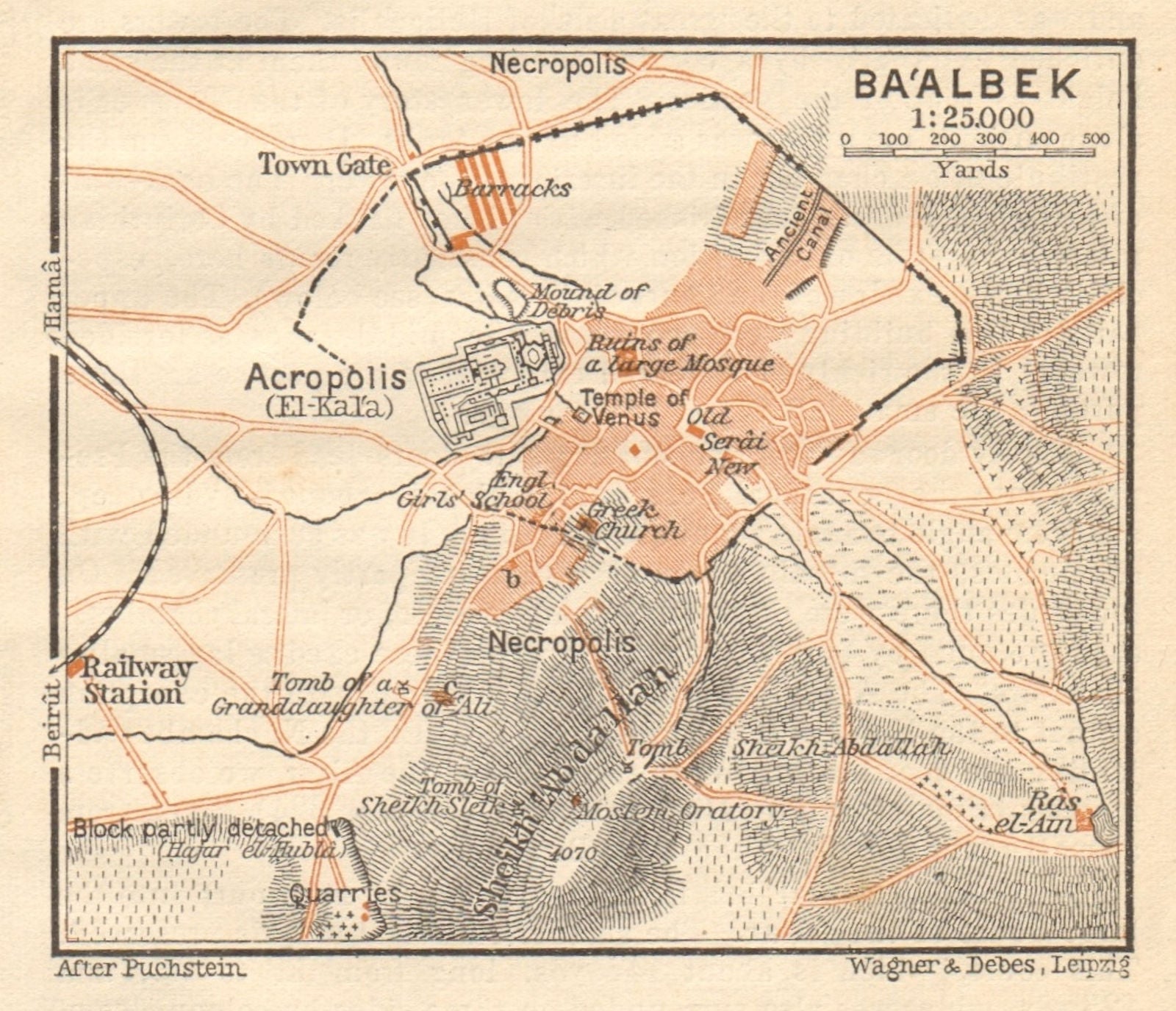 Baalbek plan. Ba'albek. Lebanon. SMALL 1912 old antique vintage map ...