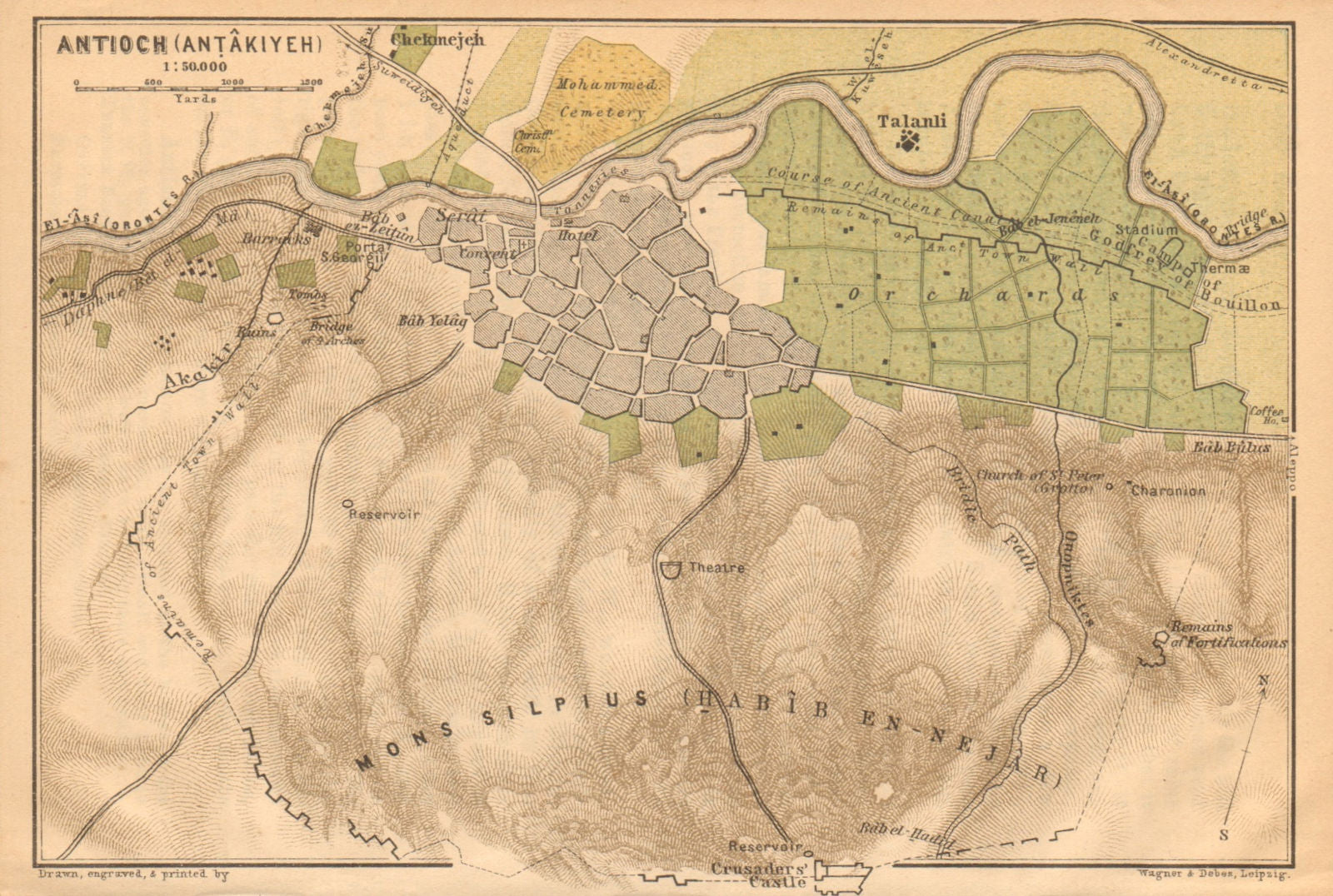 Antioch / Antakya antique town city plan. Turkey 1912 old map chart ...