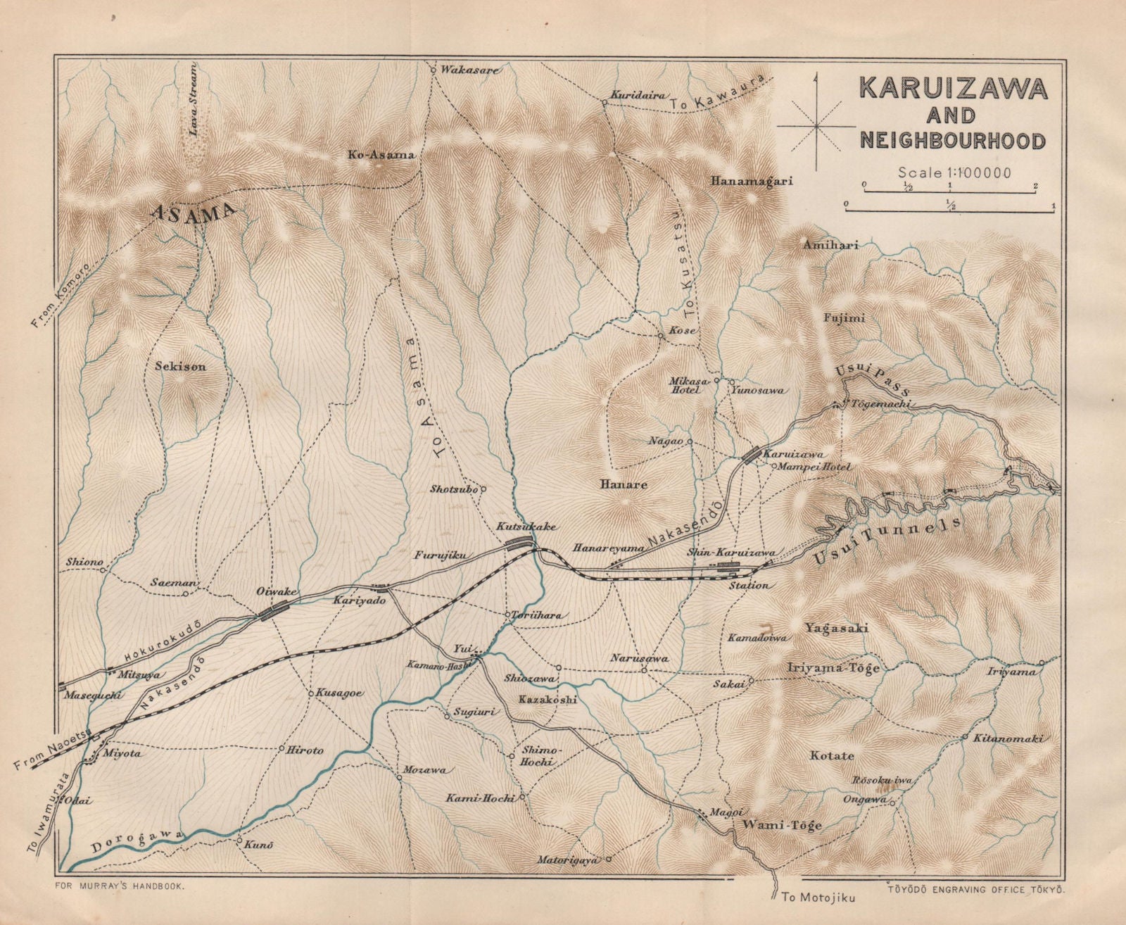 Karuizawa and neighbourhood. Nagano, Japan 1907 old antique map plan ...