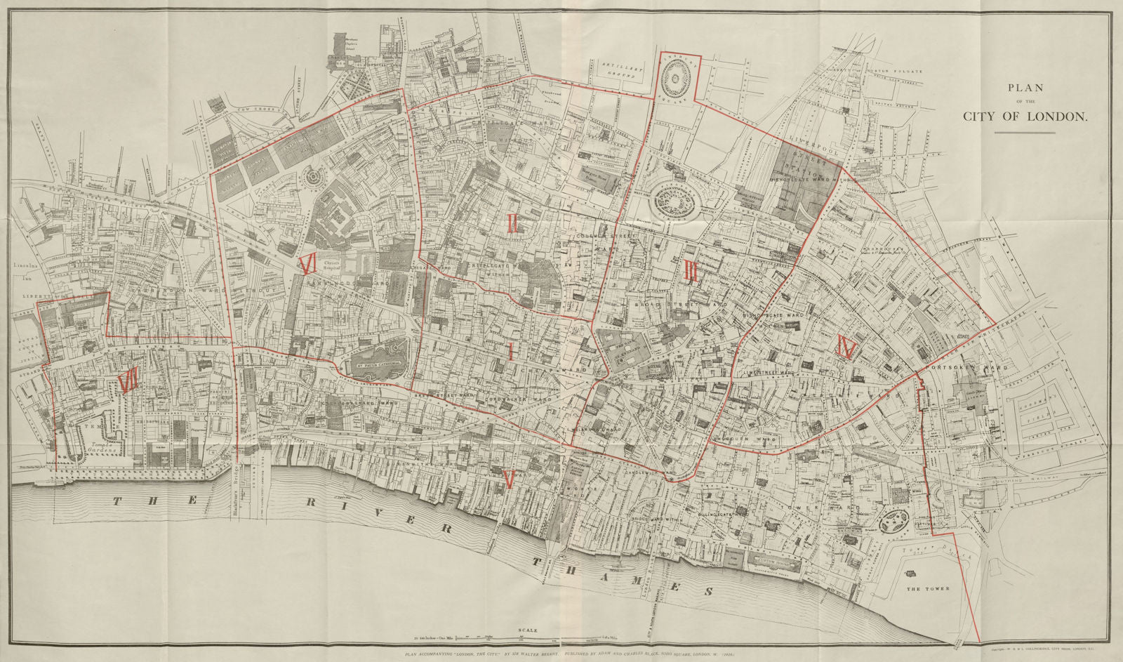 Plan of the City of London, by Walter Besant. LARGE 128x76 cm 1910 old ...