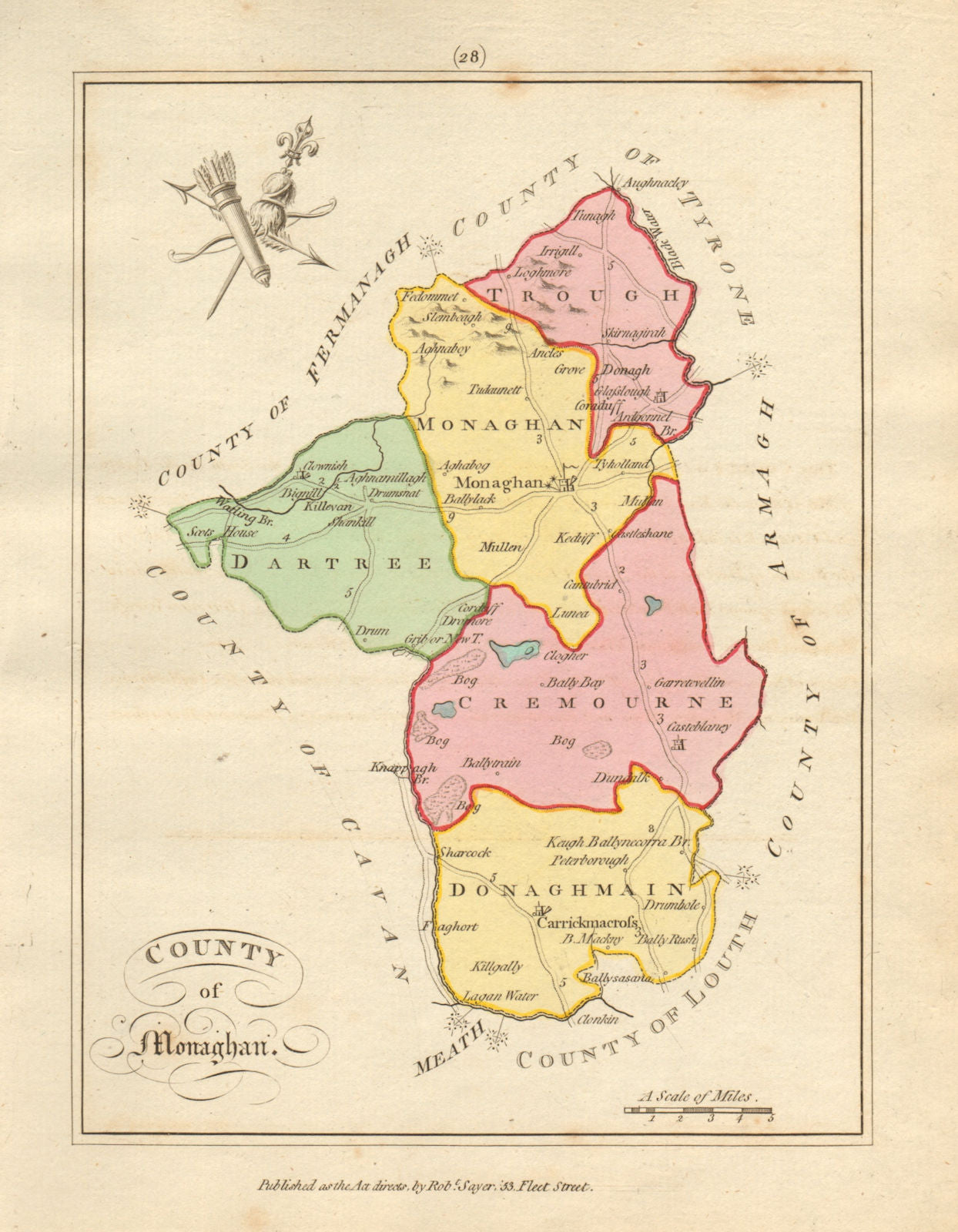 County of Monaghan, Ulster. Antique copperplate map by Scalé / Sayer ...