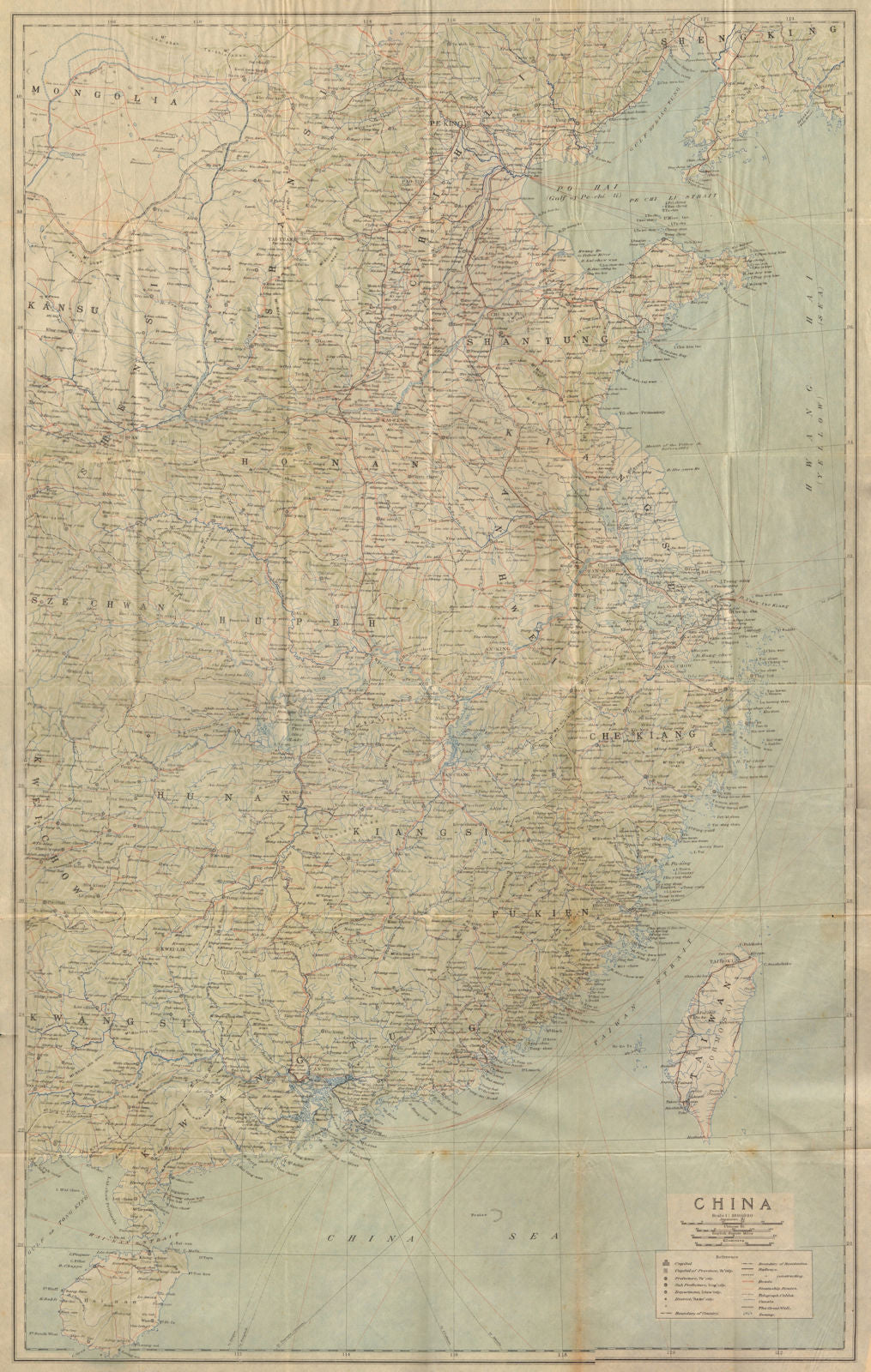 'General map of China Proper'. Taiwan Formosa. Antique map 1915 old ...