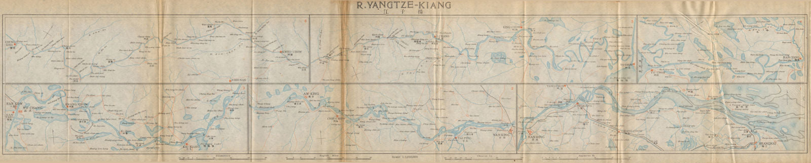 'Yangtze-kiang'. Yangtze river antique map. Shanghai Wuhan Nanjing ...