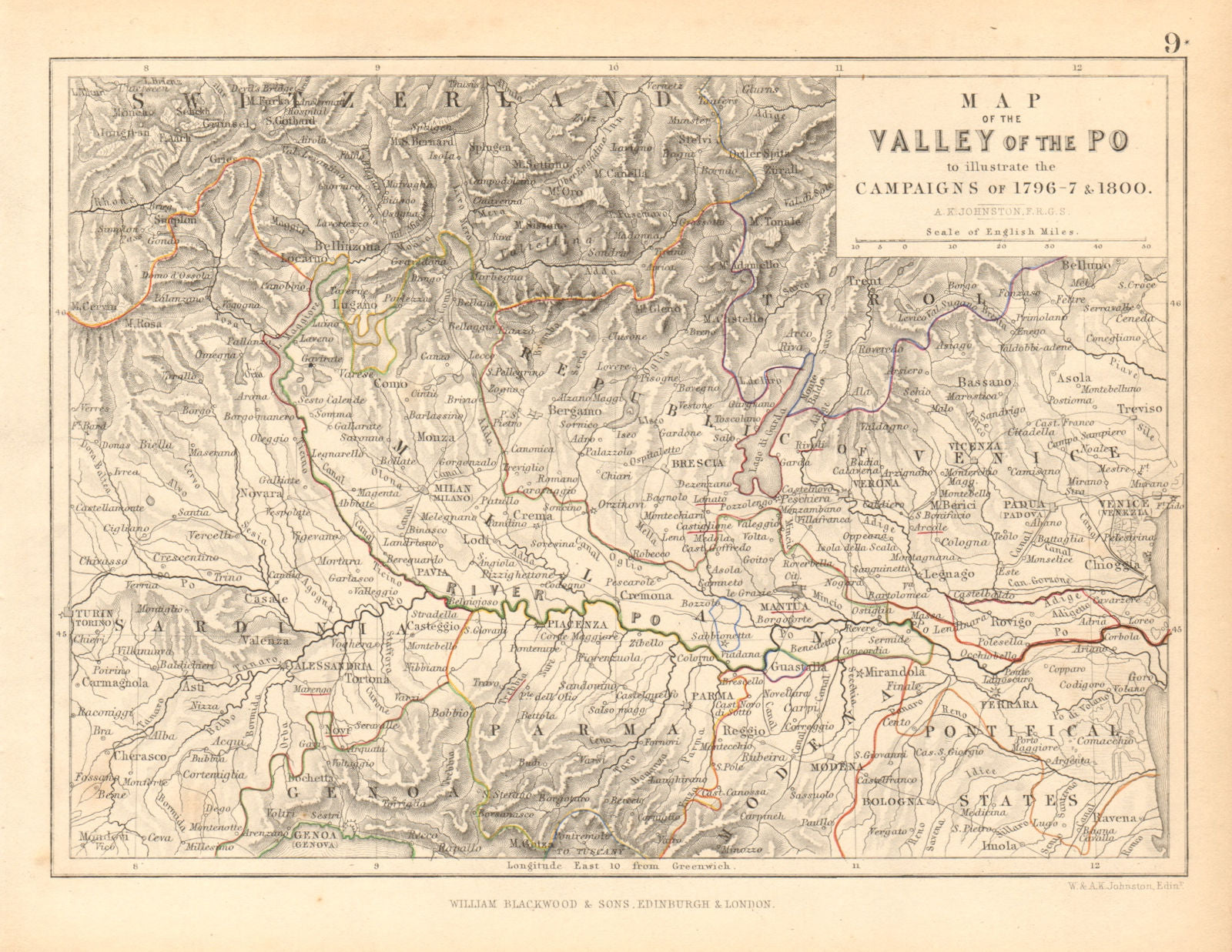 Po Valley to illustrate Napoleonic Campaigns of 1796-7 & 1800 1850 old ...