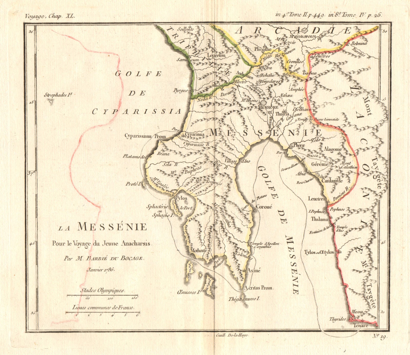 ANCIENT GREECE. Méssénie (Messenia). Coloured. BARBIÉ DU BOCAGE 1790 ...