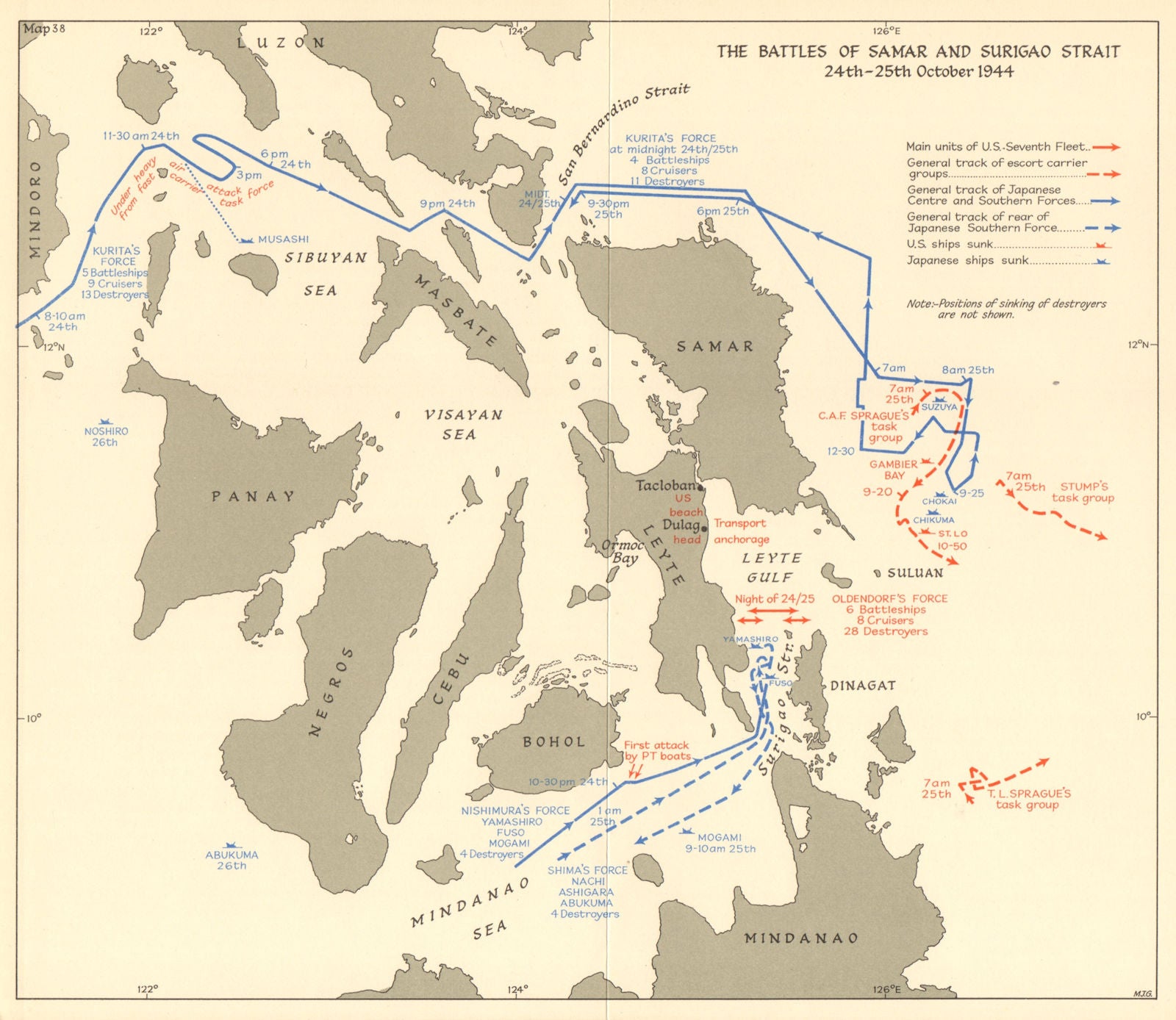 Battles of Leyte Gulf, Samar & Surigao Strait Oct 1944. Philippines WW2 ...