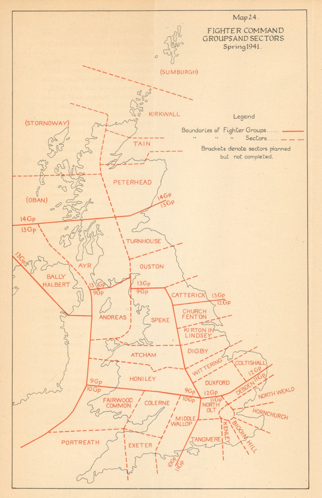 RAF Fighter Command Groups and Sectors, Spring 1941. World War 2 1957 ...