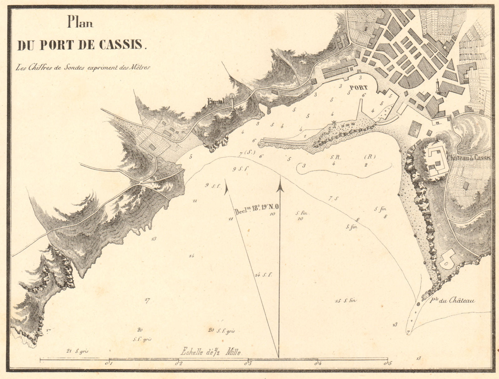 Plan du Port de Cassis. Bouches-du-Rhone. GAUTTIER 1851 old antique map ...