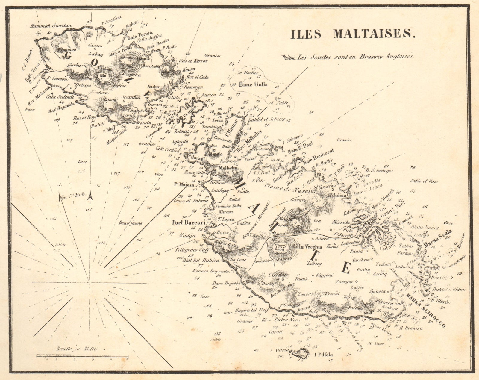 The Maltese Islands. 'Iles Maltaises'. Malta & Gozo. GAUTTIER 1851 old ...