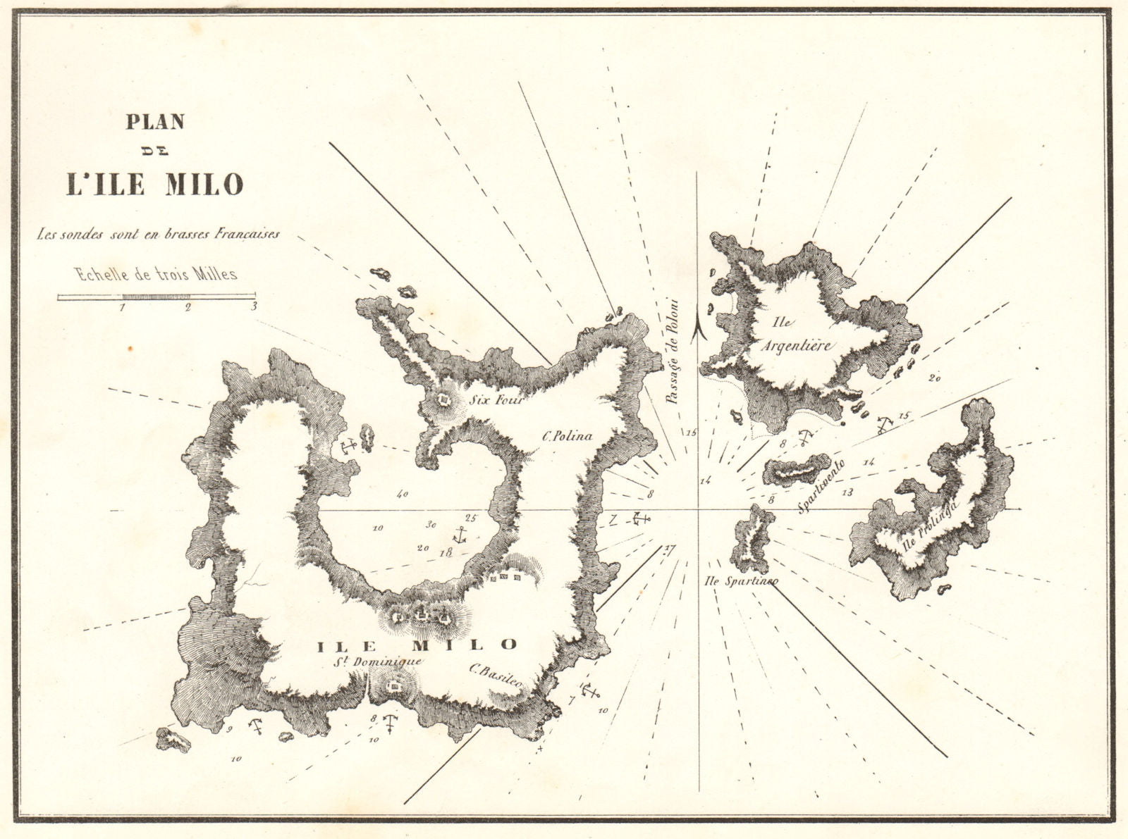 Milos. 'Plan de L'ile Milo'. Greece. Kimilos Poliegos. GAUTTIER 1854 ...