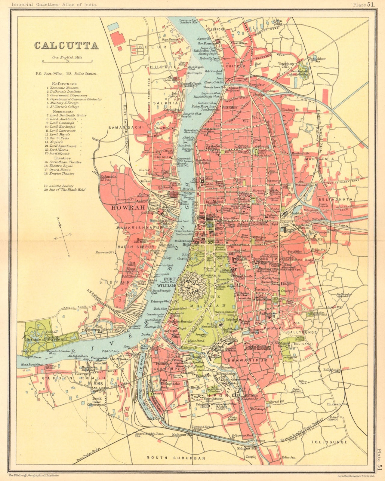 Calcutta / Kolkata town city plan. Fort William. British India 1931 old ...