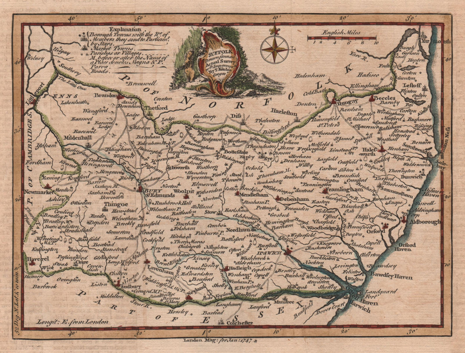 Suffolk drawn from an actual Survey. Thomas KITCHIN. County map 1747 ...