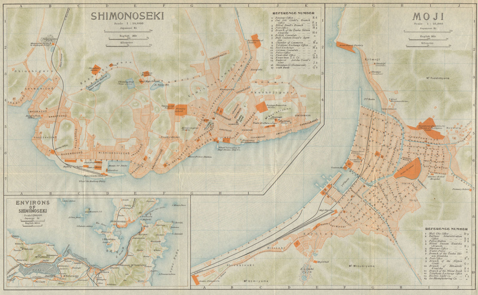 Shimonoseki & Moji antique town city plan. Moji-ku, Kitakyushu. Japan ...