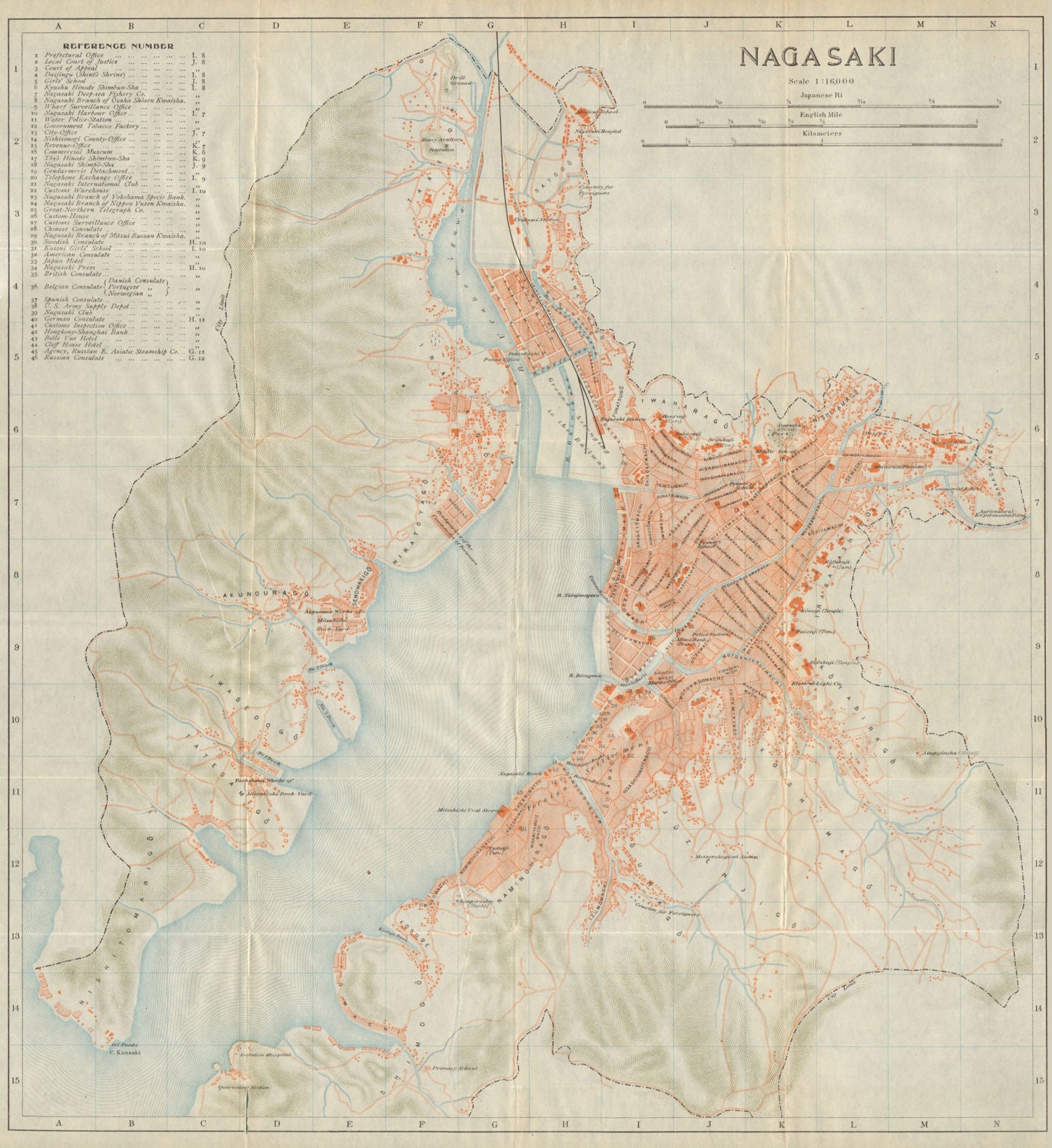 Nagasaki antique town city plan. Kyushu. Japan 1914 old map chart ...