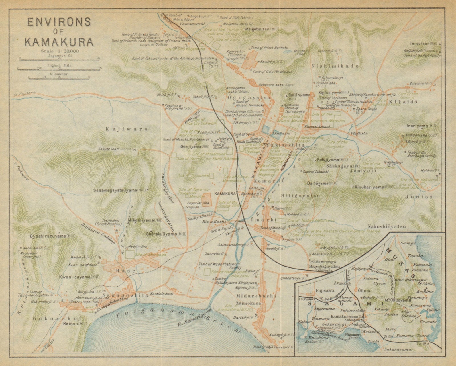 Kamakura & environs. Japan 1914 old antique vintage map plan chart ...