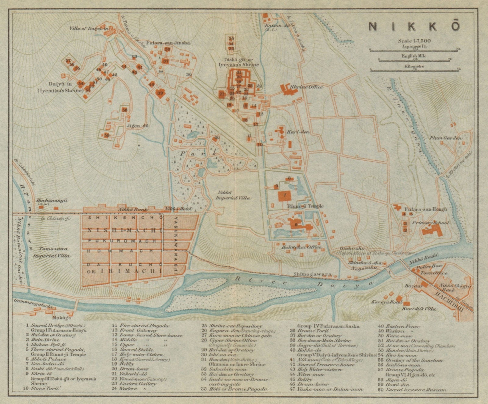 Nikko antique town city plan. Tochigi. Japan 1914 old map chart ...