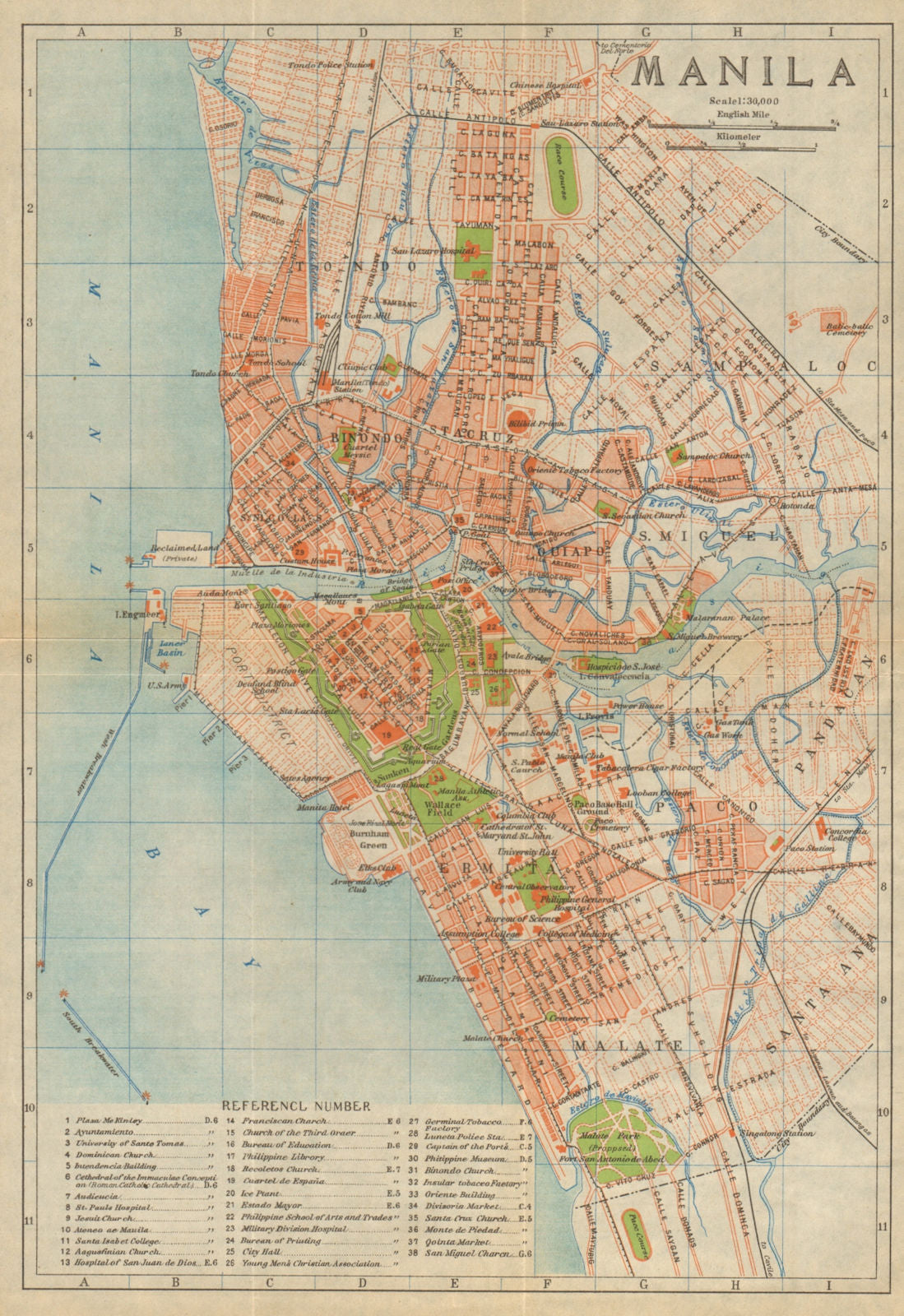 Manila antique town city plan. Philippines 1920 old map chart ...