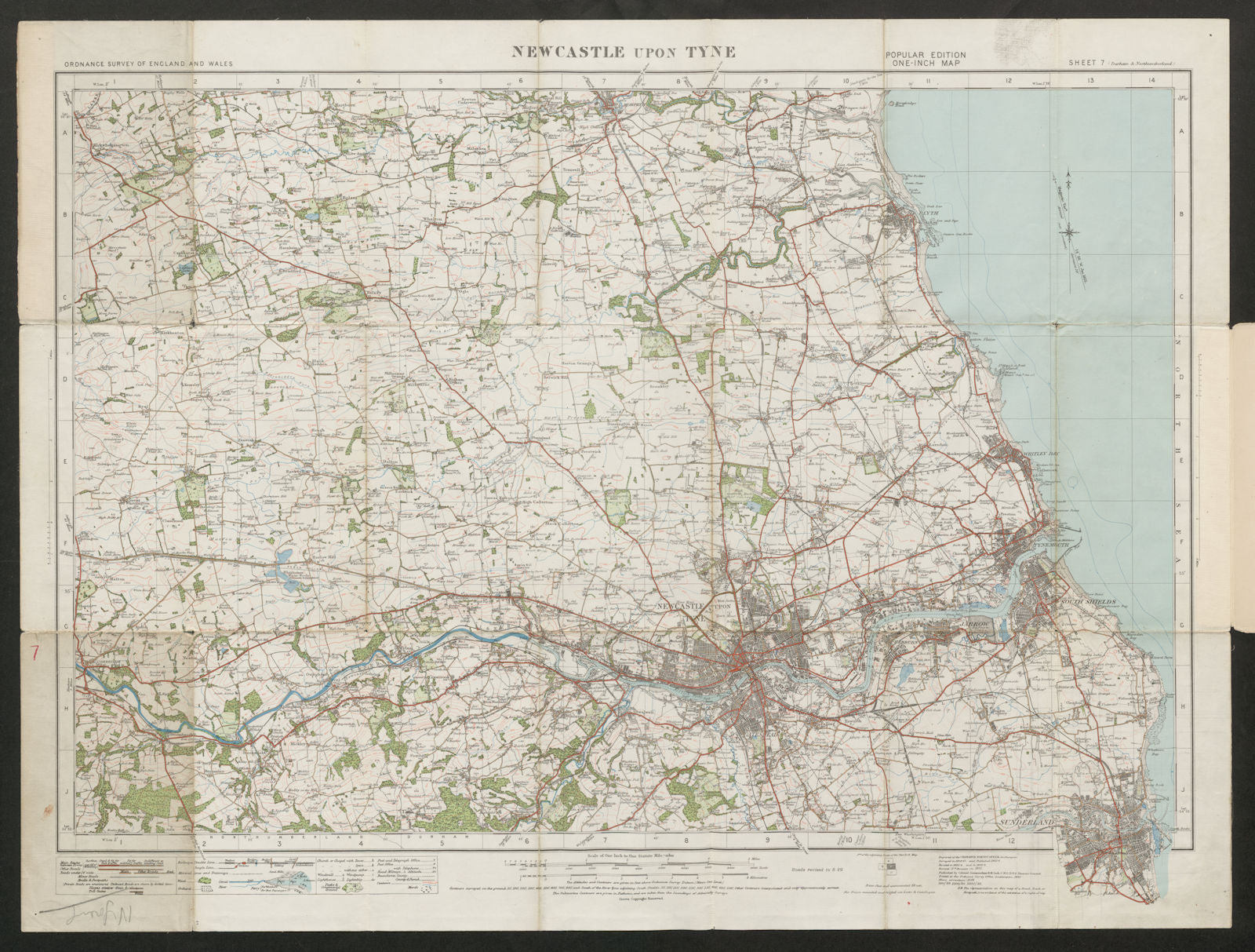 NEWCASTLE UPON TYNE sheet 7. Tyneside Sunderland. ORDNANCE SURVEY 1932 ...