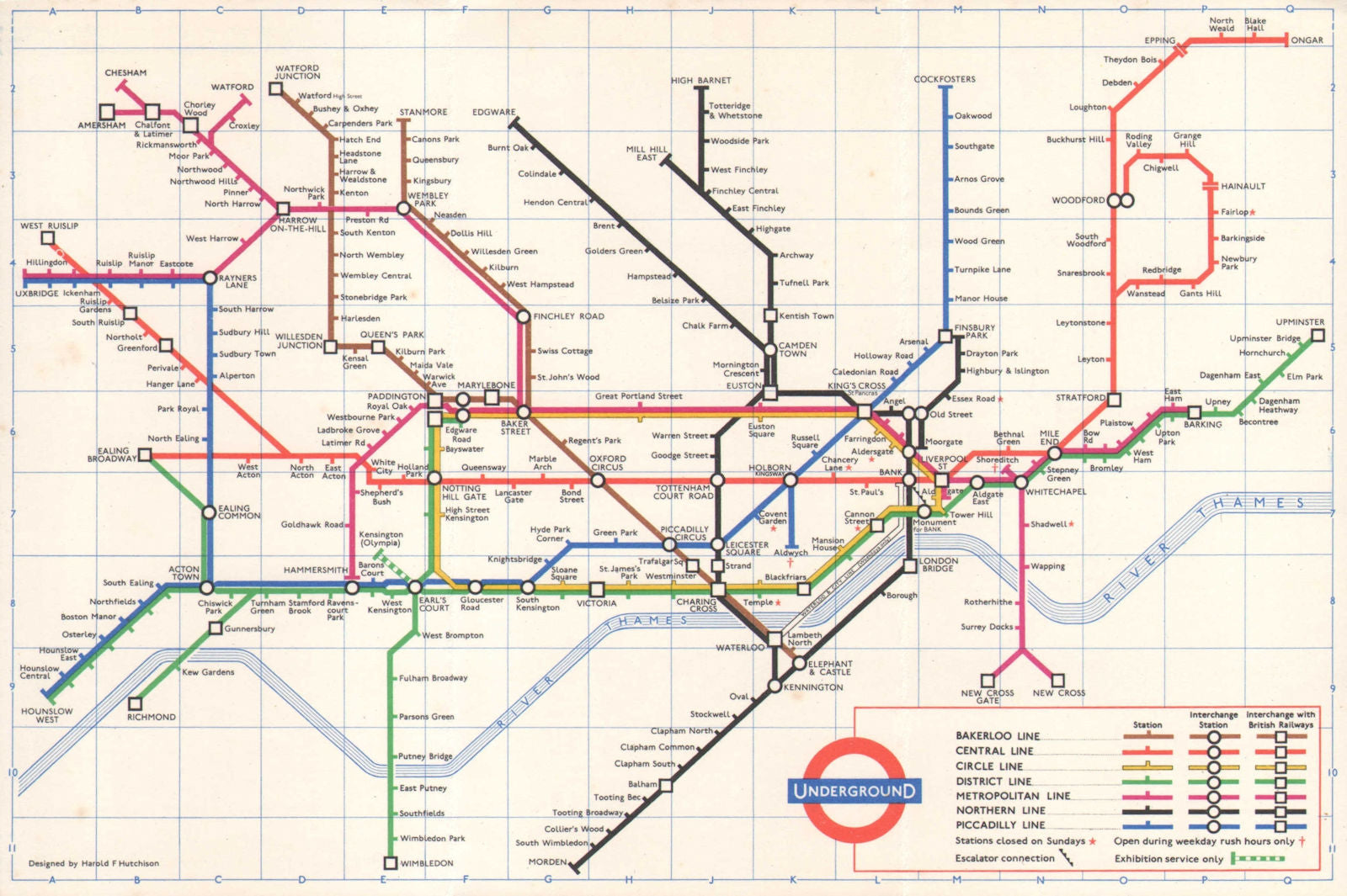 LONDON UNDERGROUND tube map plan. 1st HARRY HUTCHISON version ...