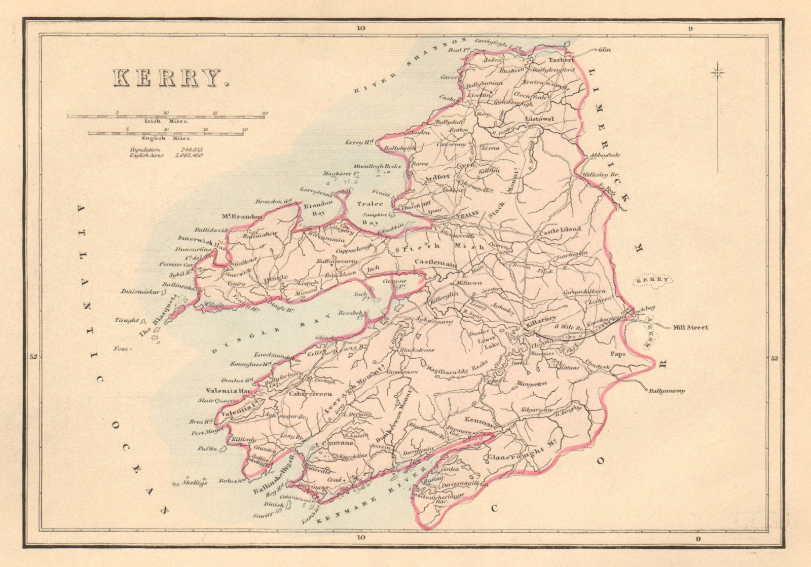 Antique KERRY county map by Alfred ADLARD. Ireland 1843 old chart ...