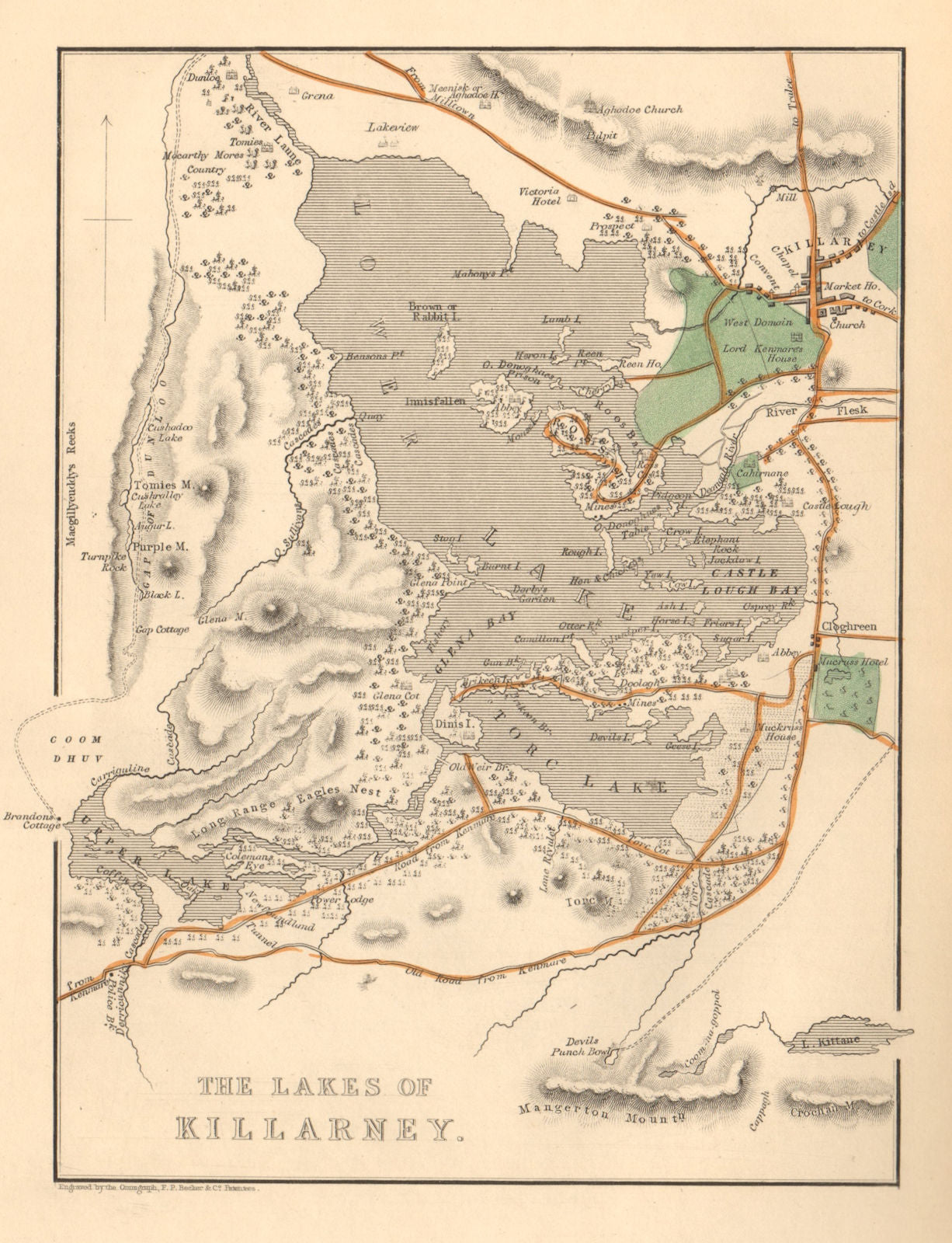 Antique THE LAKES OF KILLARNEY map by Alfred ADLARD. Ireland 1843 old ...