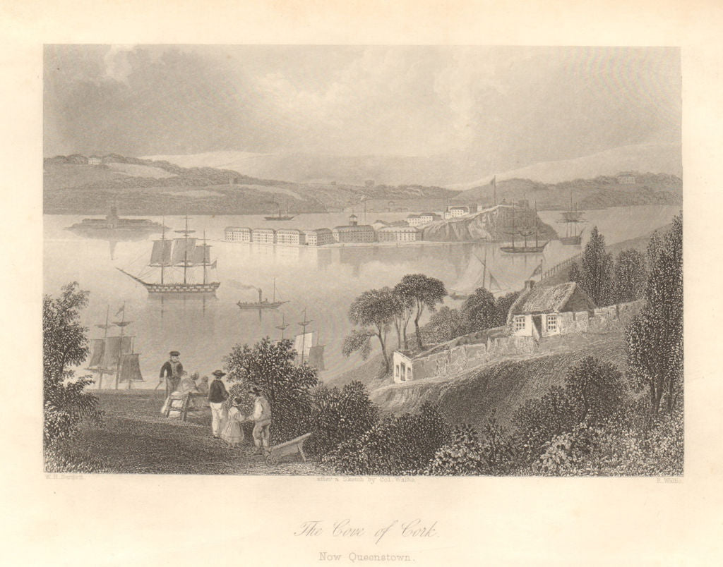 The Cove of Cork, "now Queenstown". Cobh. Ireland 1843 old antique ...