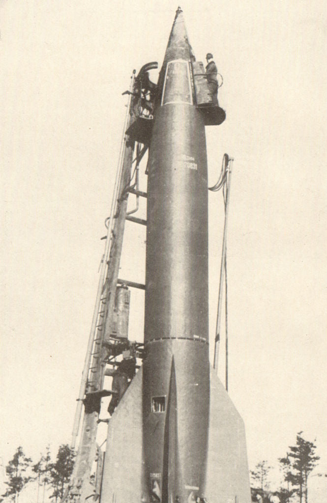 A German V2 rocket being prepared for launching. World War 2 1954 old ...
