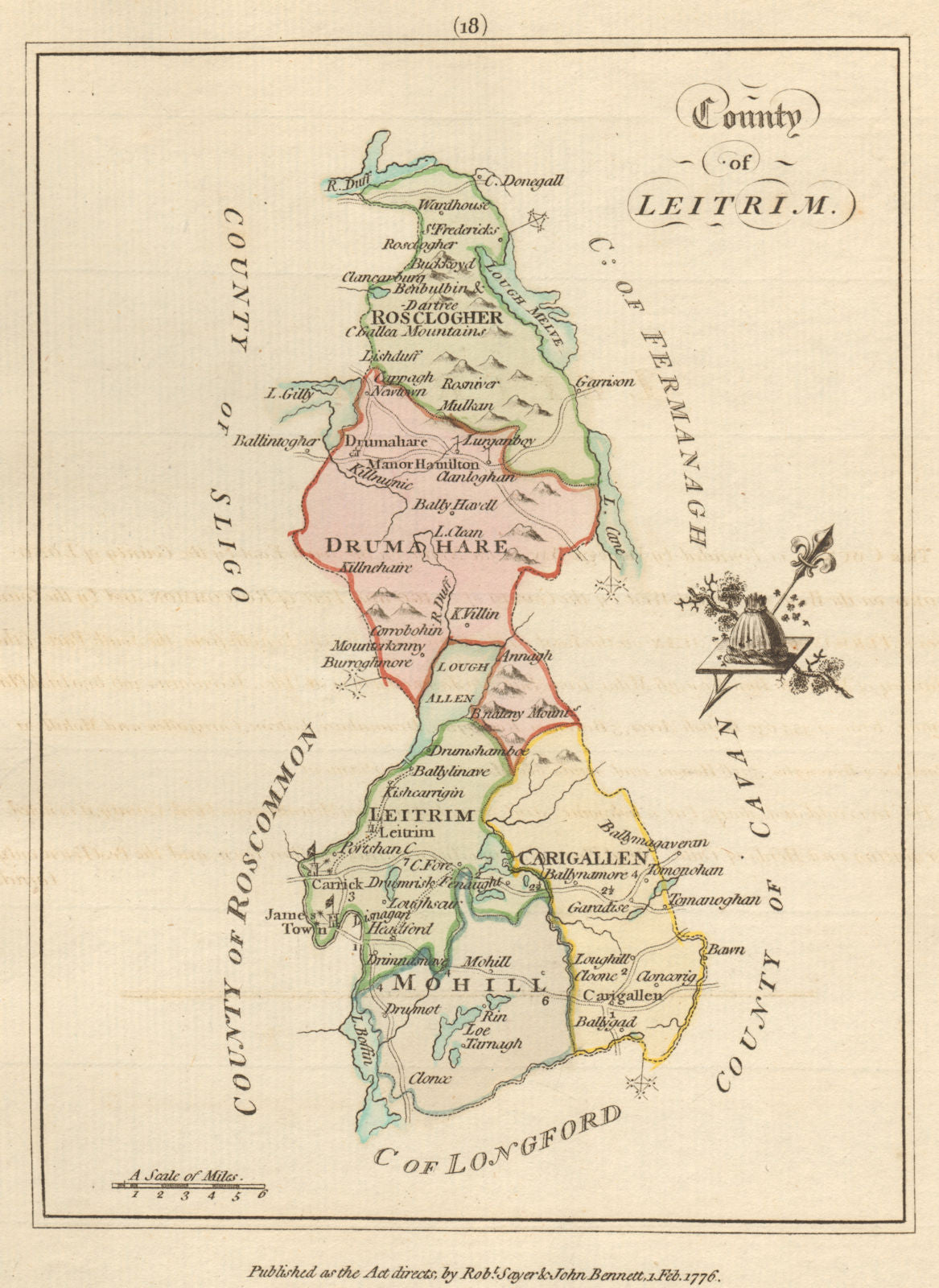County of Leitrim, Connaught. Antique copperplate map by Scalé / Sayer ...