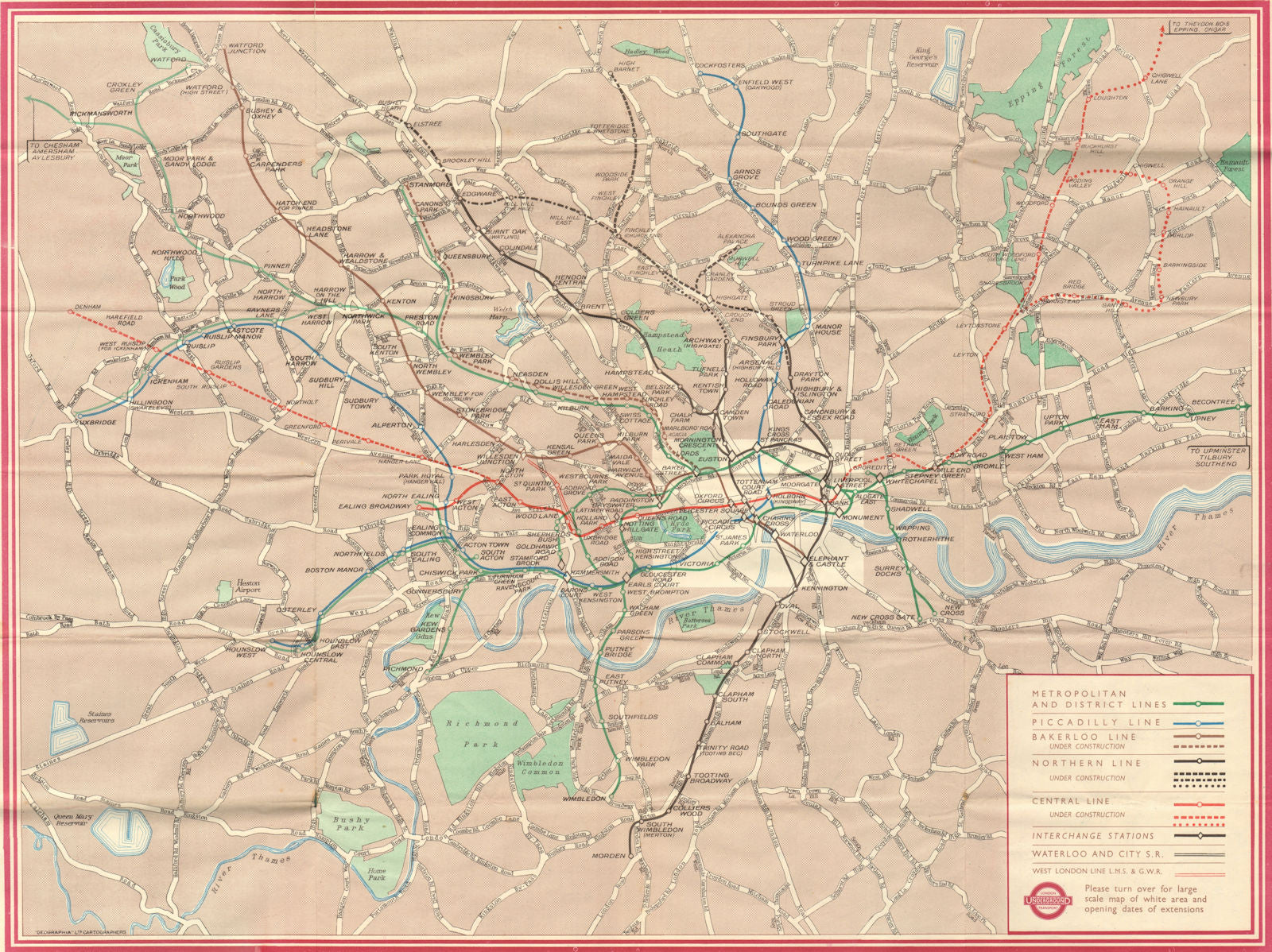 London Transport tube. "Underground Map" - Number 2 - 1939 old vintage ...