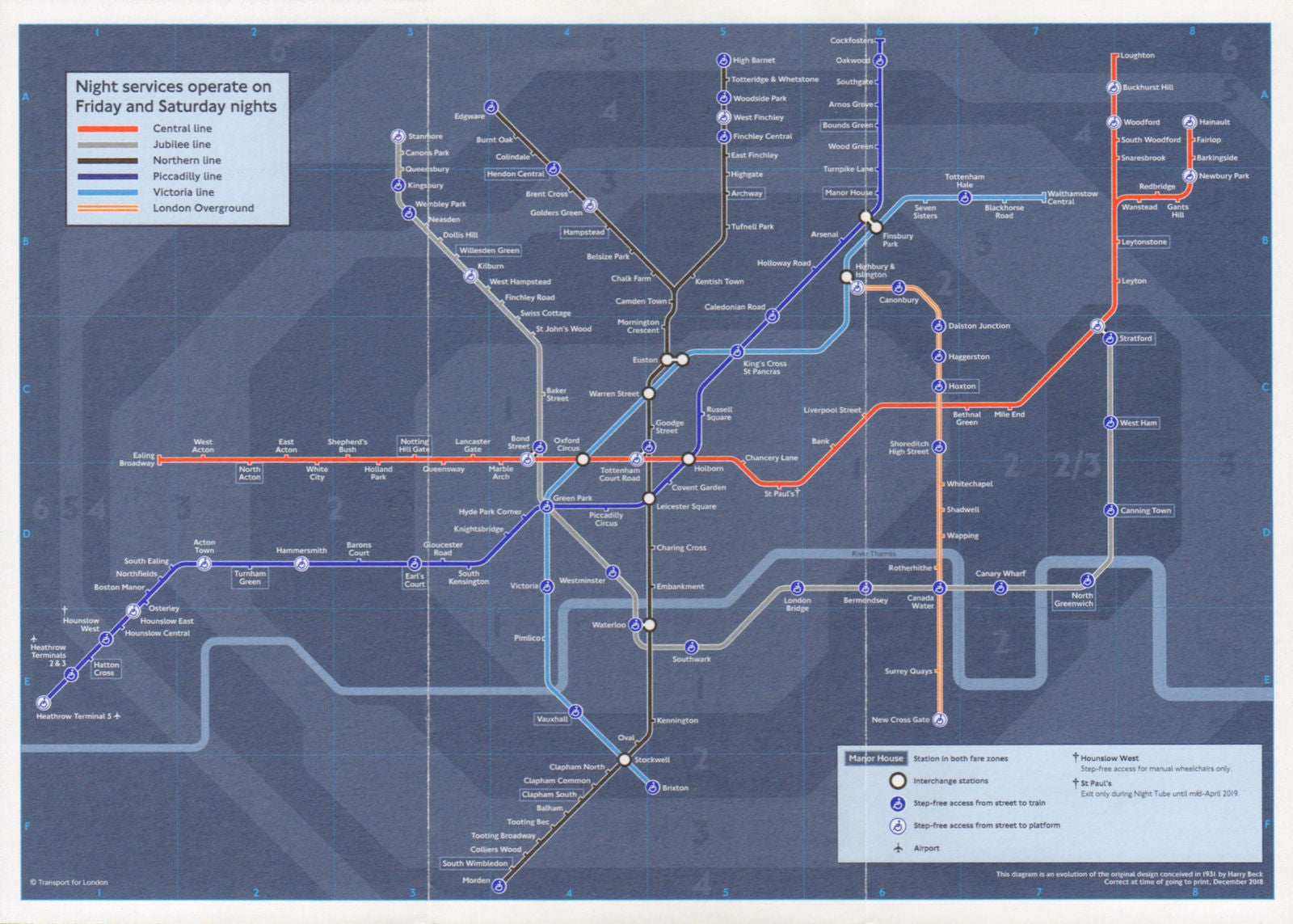 LONDON UNDERGROUND tube & Overground night services map 2018 old ...