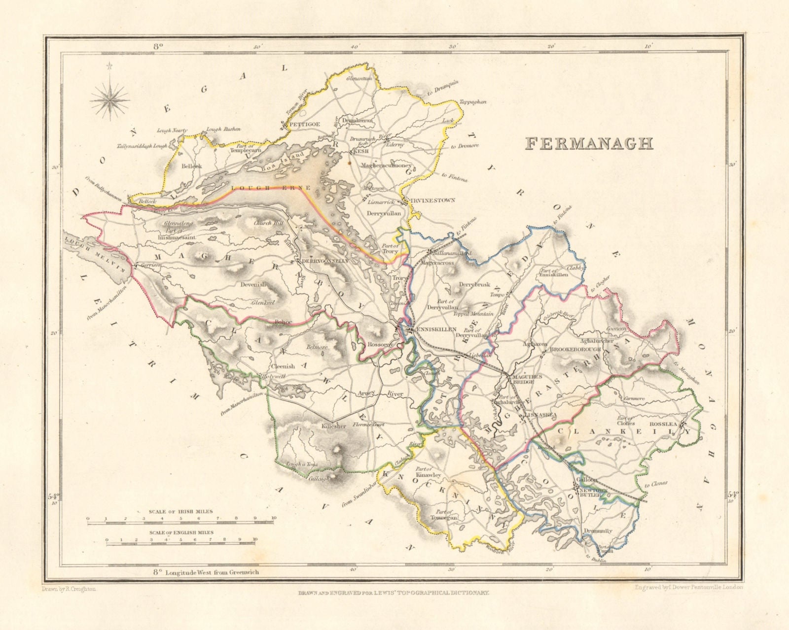 COUNTY FERMANAGH antique map for LEWIS by DOWER & CREIGHTON. Ulster ...
