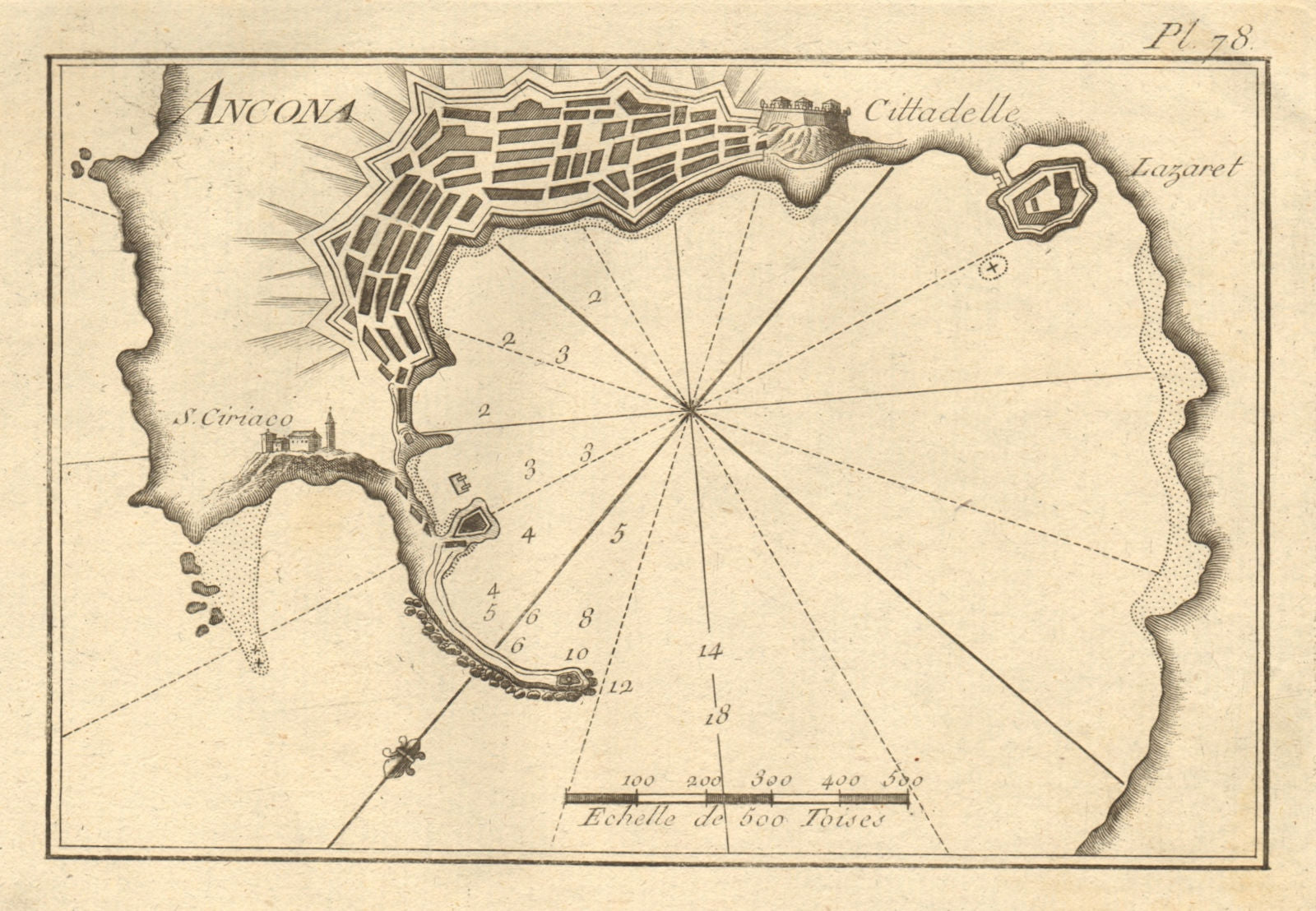 Ancone. Plan of the Port of Ancona. Italy. ROUX 1804 old antique map ...