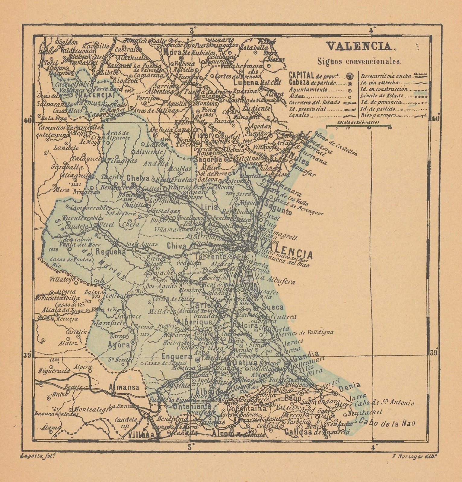 VALENCIA. València. Comunidad Valenciana. Mapa antiguo de la provincia ...