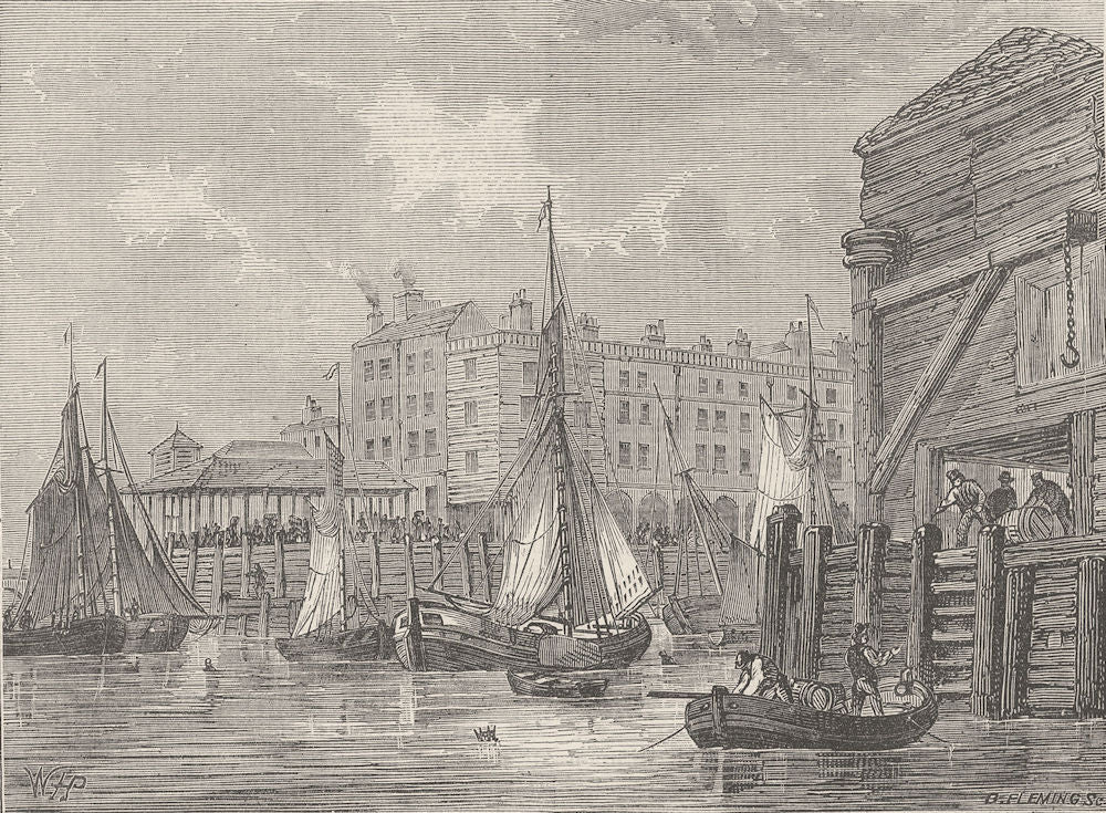 LOWER THAMES STREET. Billingsgate in 1820. London c1880 old antique ...